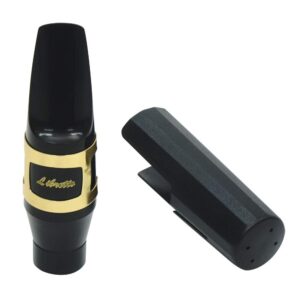 libretto baritone saxophone mouthpiece kit, giftable standard mouthpiece set: abs 4c mouthpiece, plastic cap, gold lacquered ligature. finely designed for beginner and intermediate