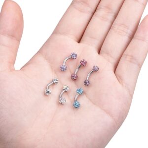 Tornito 6PCS 14G Short Bar Stainless Steel Belly Button Rings 6mm Bar Navel Rings for Women Barbell Dangle Body Piercing Jewelry