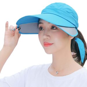 yekeyi sun hats wide brim beach fishing hat baseball cap upf 50+ anti uv with retractable visor unisex blue