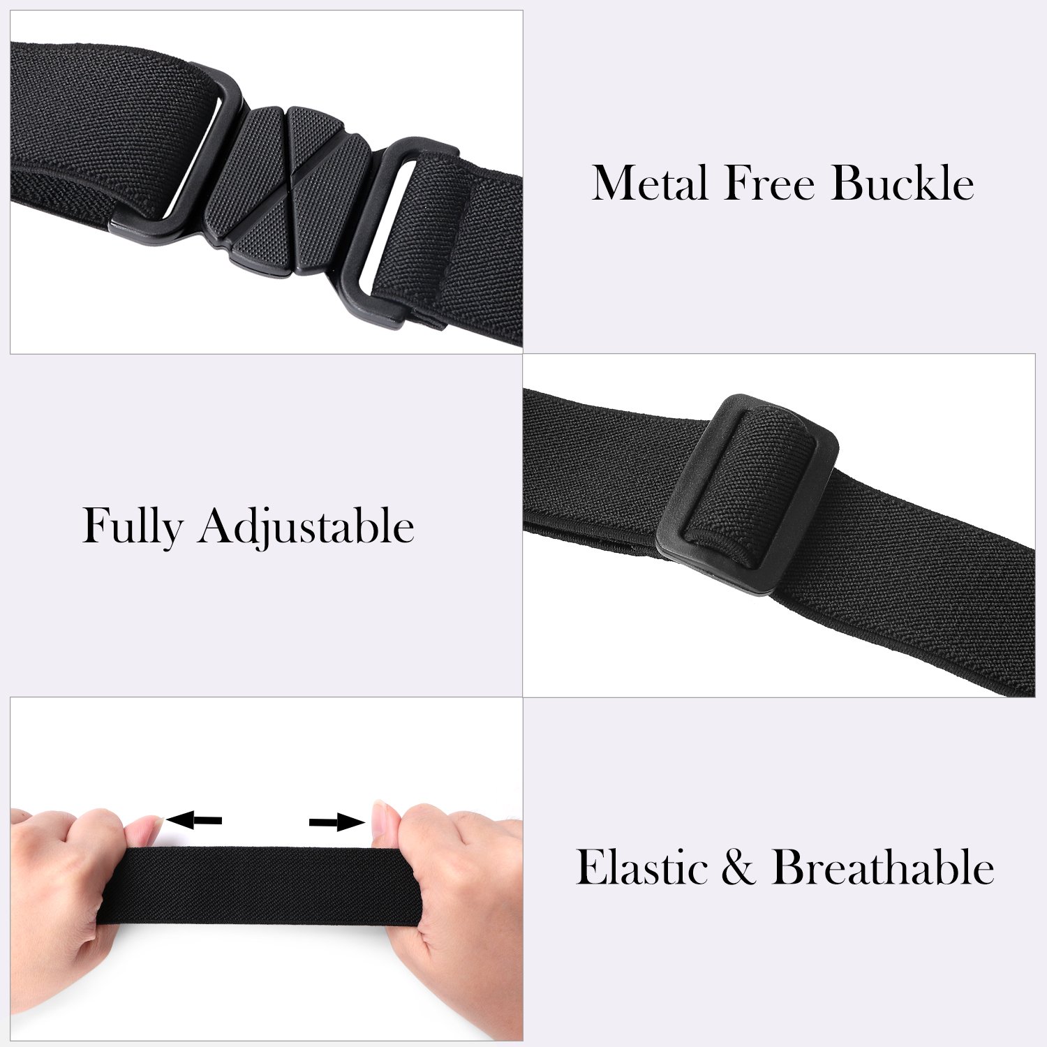 SUOSDEY Women Invisible Belt Black Stretch Belts for Women Adjustable With No Show Plastic Buckle