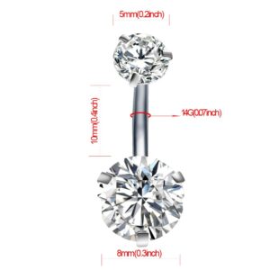 Gabry&jwl 14G Belly Button Rings 316L Stainless Steel Navel Rings for Women CZ Belly Rings Belly Piercing Jewelry(Equipped with Alternate Top Zircon)(Clear)