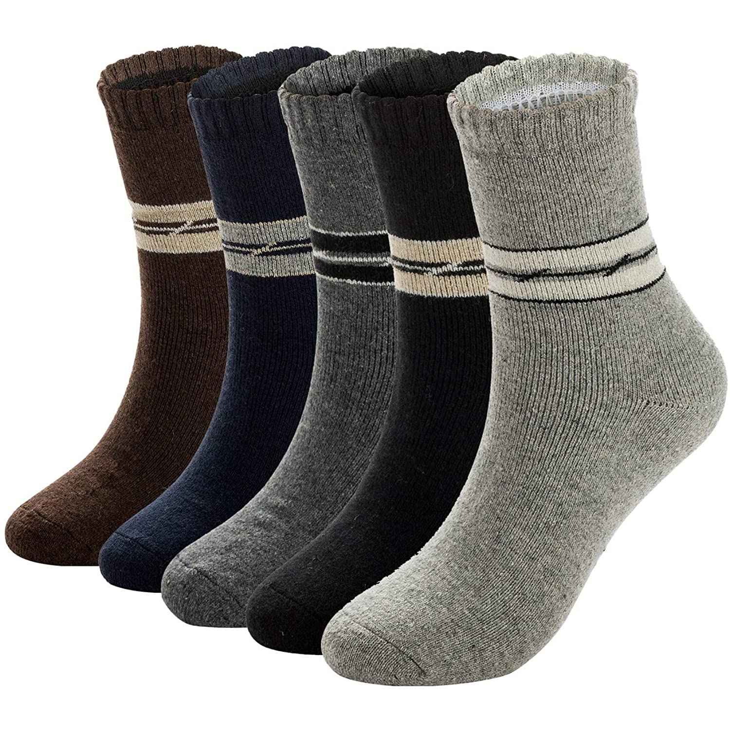 ADFOLF Mens Warm Wool Socks Thick Winter Thermal Stripe Wool Crew Socks (Mix_2,stripeB)