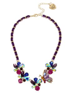 betsey johnson womens butterfly & stone cluster frontal necklace