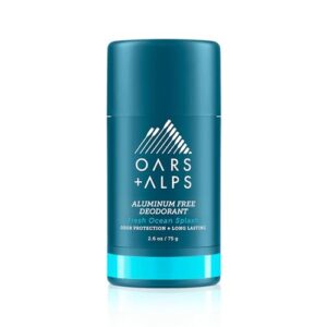 oars + alps aluminum free deodorant for men and women, dermatologist tested and made with clean ingredients, vegan, travel size, fresh ocean splash, 1 pack, 2.6 oz