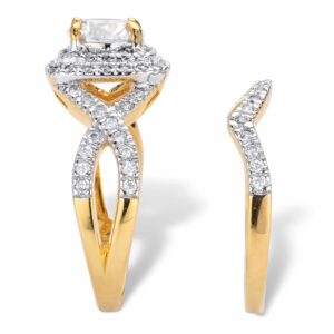 PalmBeach Jewelry Yellow Gold-Plated or Platinum-Plated Sterling Silver Round Cubic Zirconia Bridal Ring Set Size 6