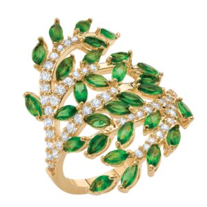 palmbeach yellow gold-plated marquise cut simulated green emerald and round cubic zirconia leaf ring sizes 6-10 size 9