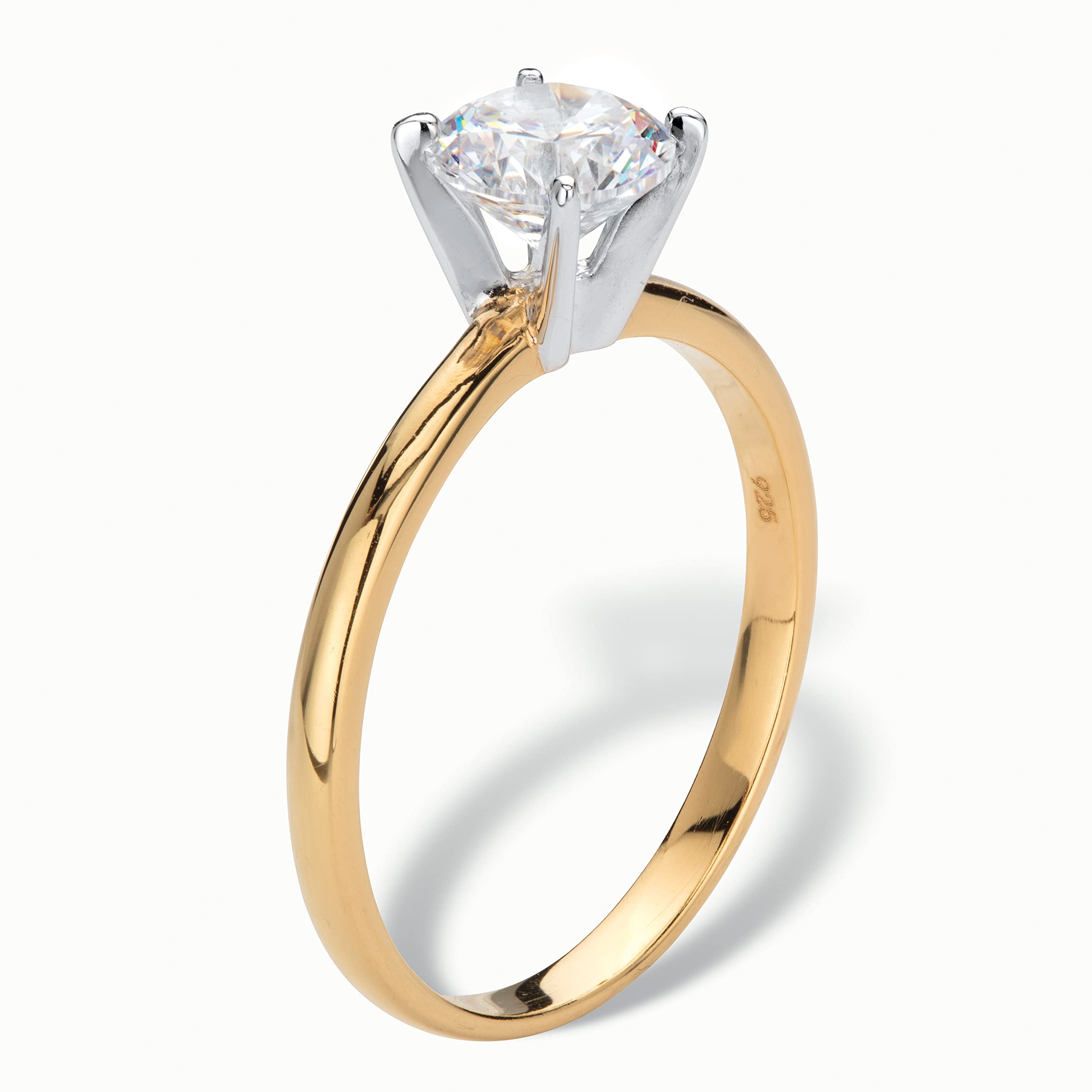 PalmBeach Yellow Gold-Plated or Sterling Silver Round Cubic Zirconia Solitaire Engagement Ring Size 8