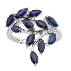 palmbeach yellow gold-plated or platinum-plated sterling silver marquise cut genuine blue sapphire and diamond accent bypass ring size 7