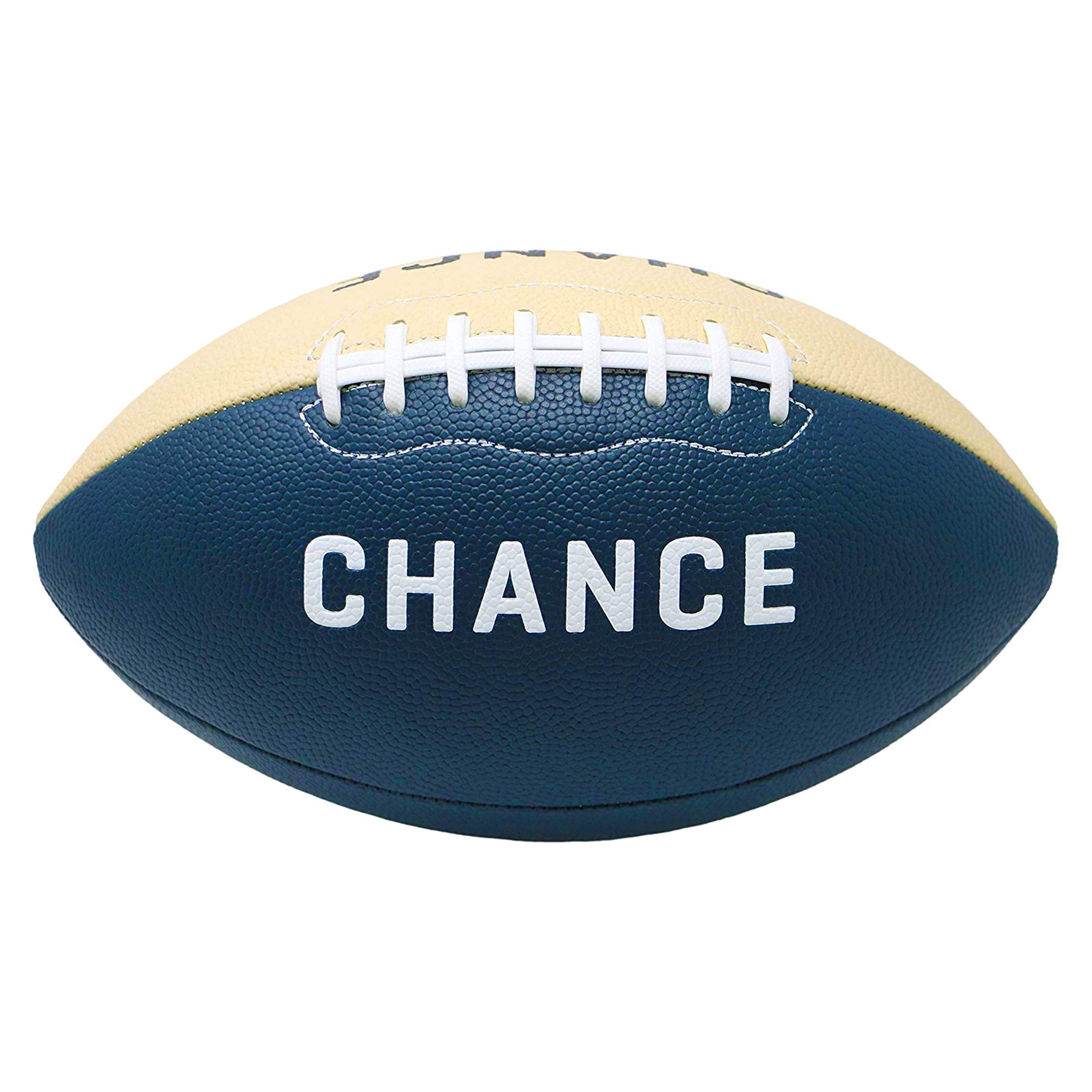 Chance Football - PRO Quality Composite Leather (Size 7 Kids & Youth Football, 9 Adult Football) (7 Kids & Youth - 10.5" x 6" x 19.5", Sebastian - Beige & Navy Blue)