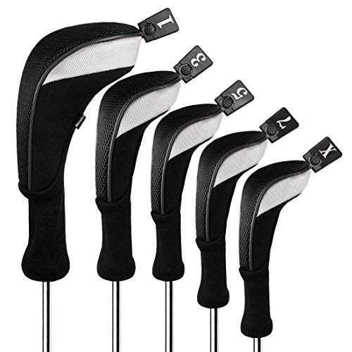 Andux 5pcs/Set Golf 460cc Driver Fairway Wood Club Head Covers Long Neck Black