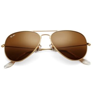 pro acme classic aviator sunglasses for men women 100% real glass lens (gold/brown)