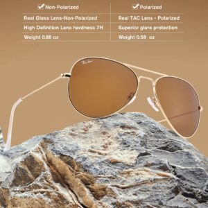 Pro Acme Classic Aviator Sunglasses for Men Women 100% Real Glass Lens (Gold/Brown)