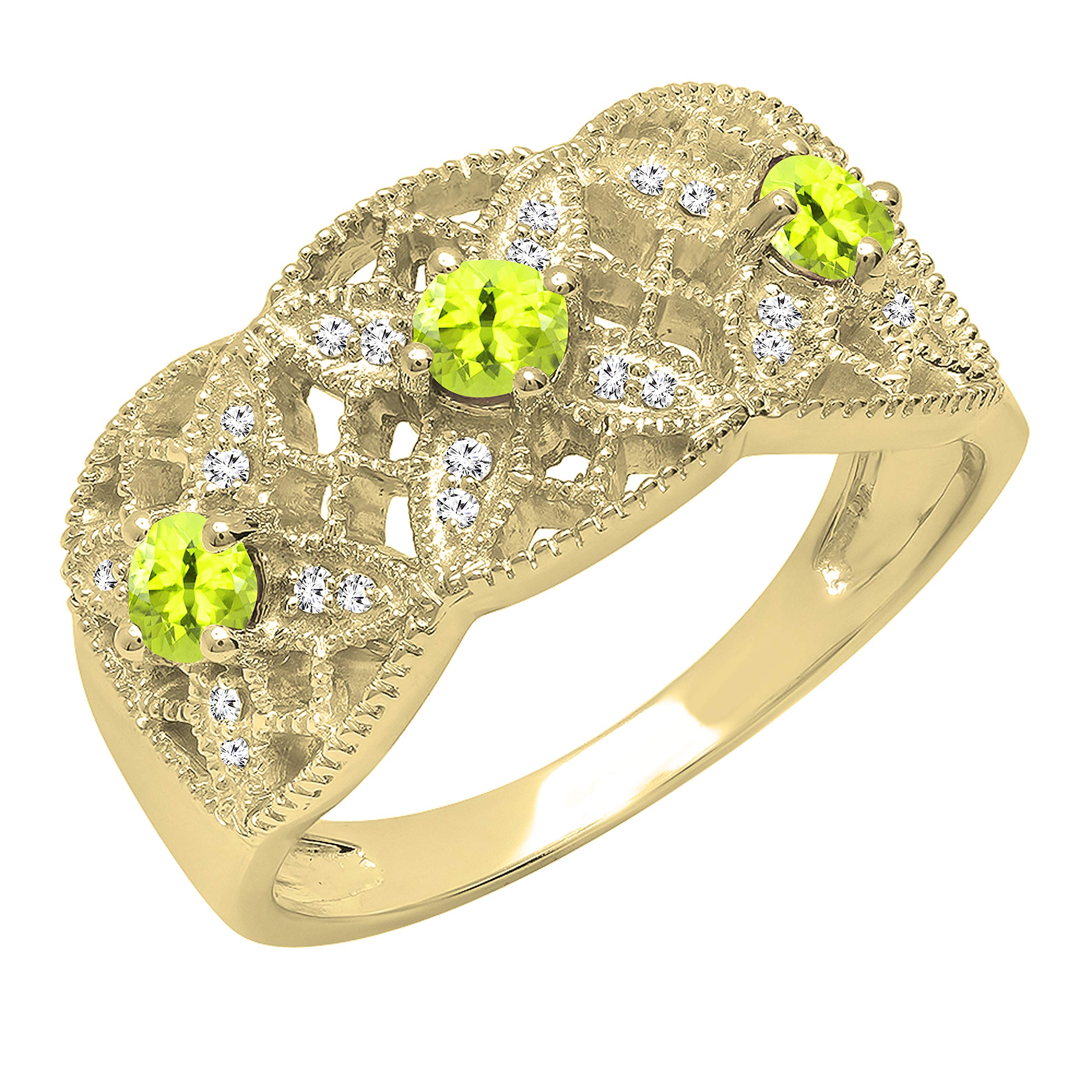 Dazzlingrock Collection 18K Round Peridot & White Diamond Ladies Bridal Engagement Ring, Yellow Gold, Size 6.5