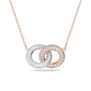 swarovski dextera women's interlocking circle pendant necklace with white crystals on a rose-gold tone finished chain