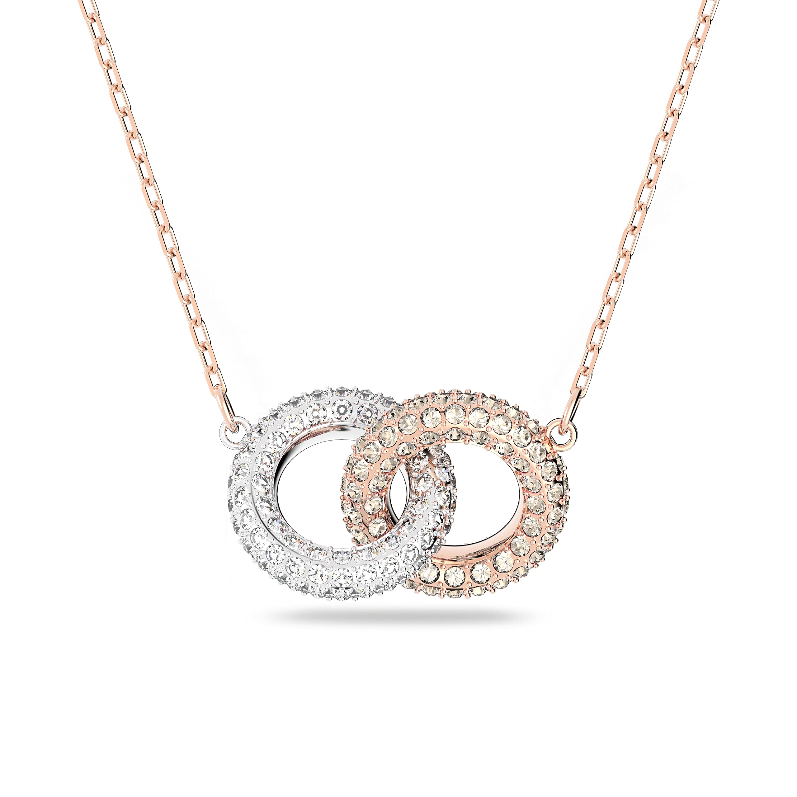 SWAROVSKI Dextera Women's Interlocking Circle Pendant Necklace with White Crystals on a Rose-Gold Tone Finished Chain