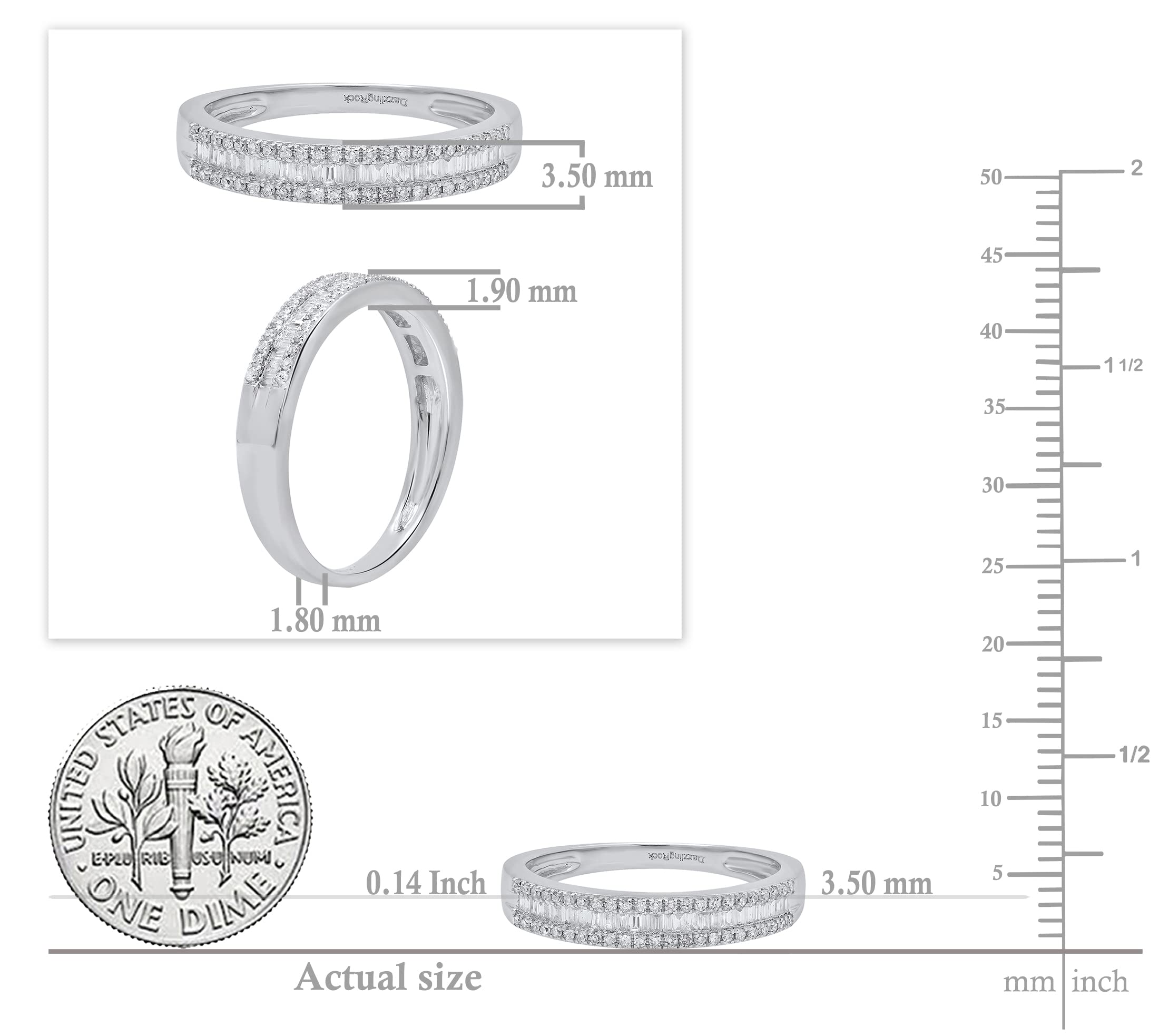 Dazzlingrock Collection 0.30 Carat (ctw) 10K Round & Baguette Diamond Ladies Wedding Band 1/3 CT, White Gold, Size 7