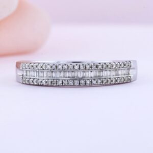 Dazzlingrock Collection 0.30 Carat (ctw) 10K Round & Baguette Diamond Ladies Wedding Band 1/3 CT, White Gold, Size 7