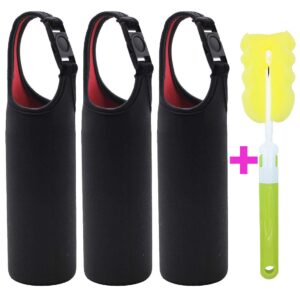 kvvdi 3 pack 18 oz - 25 oz neoprene water bottle sleeve portable bottle cooler cover holder strap for outdoor (3pack-black)