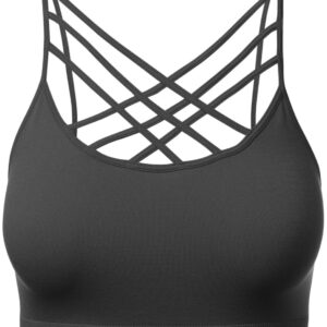 Basic Criss Cross Strappy Backless Racerback Seamless Bralette MIDGREY 1X2X