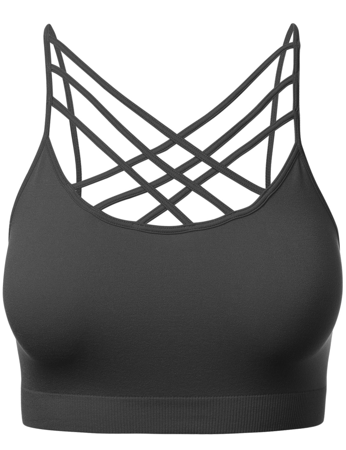 Basic Criss Cross Strappy Backless Racerback Seamless Bralette MIDGREY 1X2X