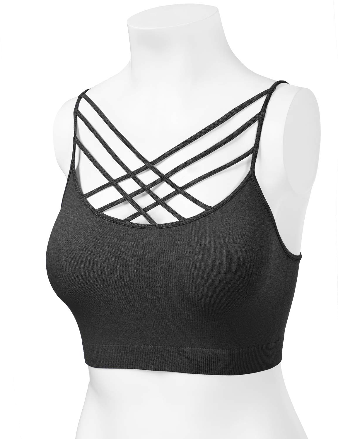 Basic Criss Cross Strappy Backless Racerback Seamless Bralette MIDGREY 1X2X