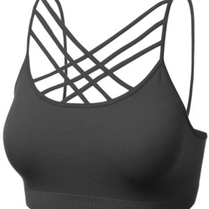 Basic Criss Cross Strappy Backless Racerback Seamless Bralette MIDGREY 1X2X