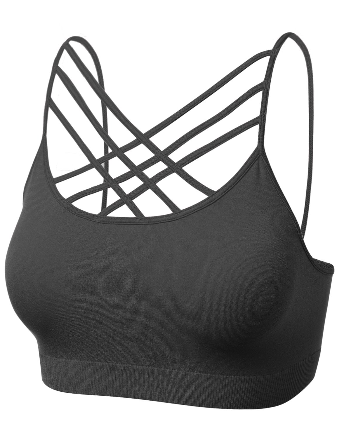 Basic Criss Cross Strappy Backless Racerback Seamless Bralette MIDGREY 1X2X