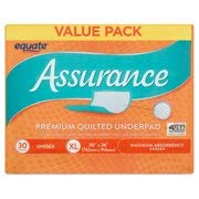 Equate Assurance Maximum Absorbency Unisex Premium Quilted Underpad Value Pack, XL, 30 Count (Pack of 6)