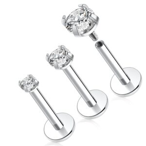 gagabody forward helix earring 2/3/4mm cubic zirconia 3pcs g23 titanium 16g 8mm internally threaded labret cartilage tragus monroe lip studs piercing