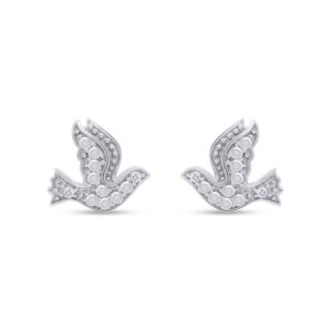 wishrocks round cut white natural diamond accent dove stud earrings for women in 14k white gold over 925 sterling silver with push back, diamond jewelry gift for her women's earrings