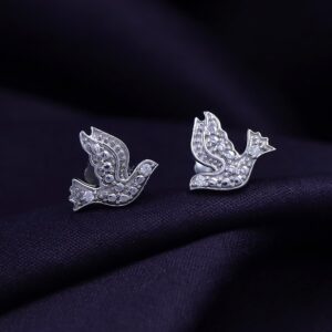 Wishrocks Round Cut White Natural Diamond Accent Dove Stud Earrings for Women in 14k White Gold Over 925 Sterling Silver with Push Back, Diamond Jewelry Gift for Her Women's Earrings