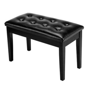 bonnlo wooden double/duet piano bench with storage and thick cushion faux leather padded piano stool artist duet seat- black