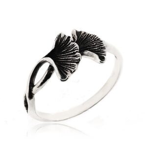 sovats twist ginkgo leaf ring for women 925 sterling silver oxizidize surface - simple, stylish &trendy nickel free ring, size 6