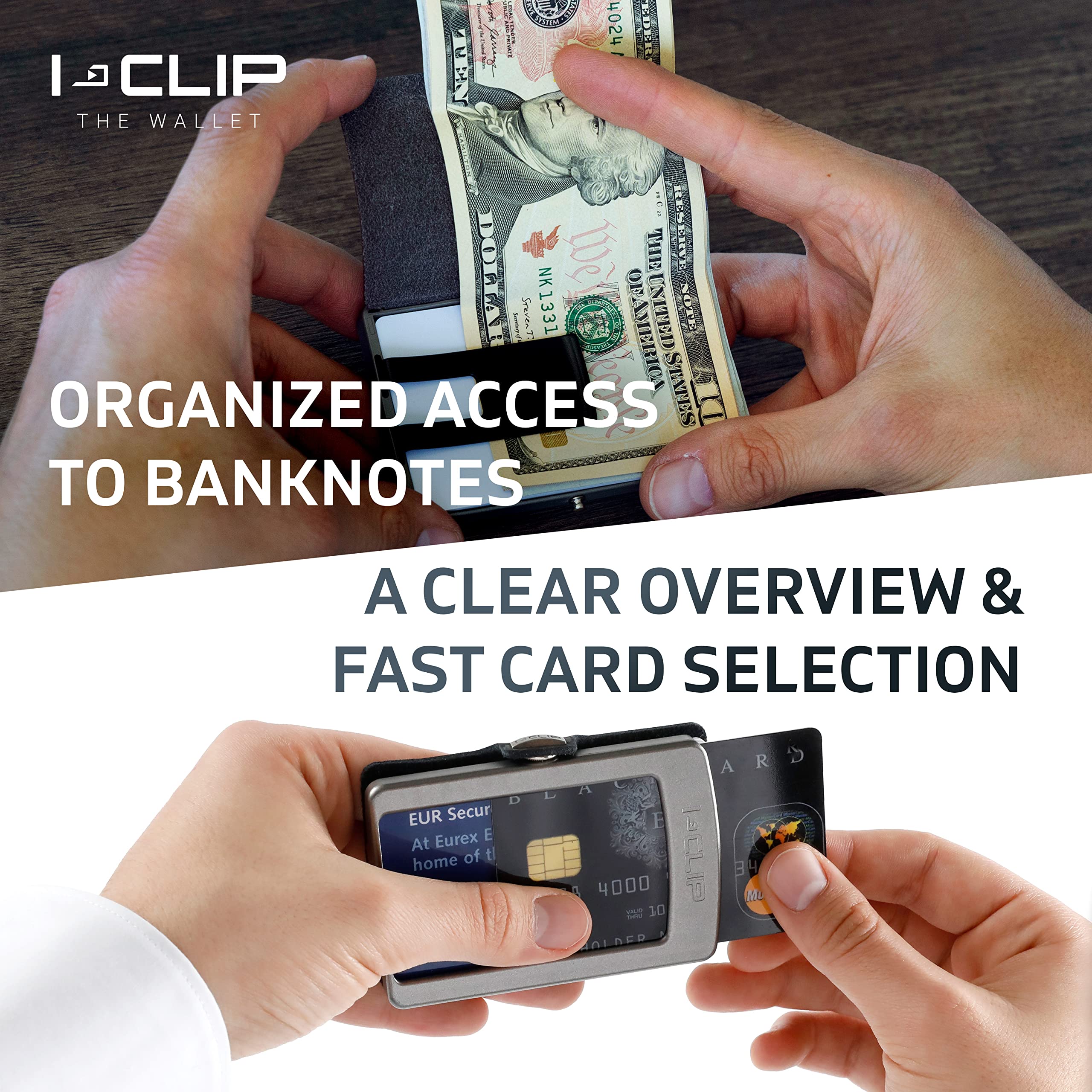 I-CLIP Original Mini Wallet with Moneyclip - Slim Wallet - Leather Wallet - Premium Wallet - Cardholder - AdvantageR Oak