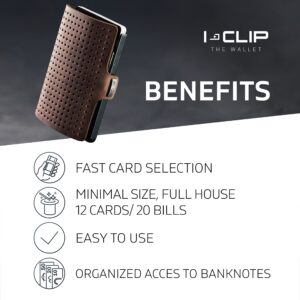 I-CLIP Original Mini Wallet with Moneyclip - Slim Wallet - Leather Wallet - Premium Wallet - Cardholder - AdvantageR Oak