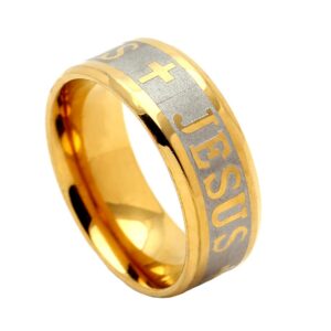 ginger lyne collection jesus cross gold plated stainless steel comfort fit wedding band ring size 8