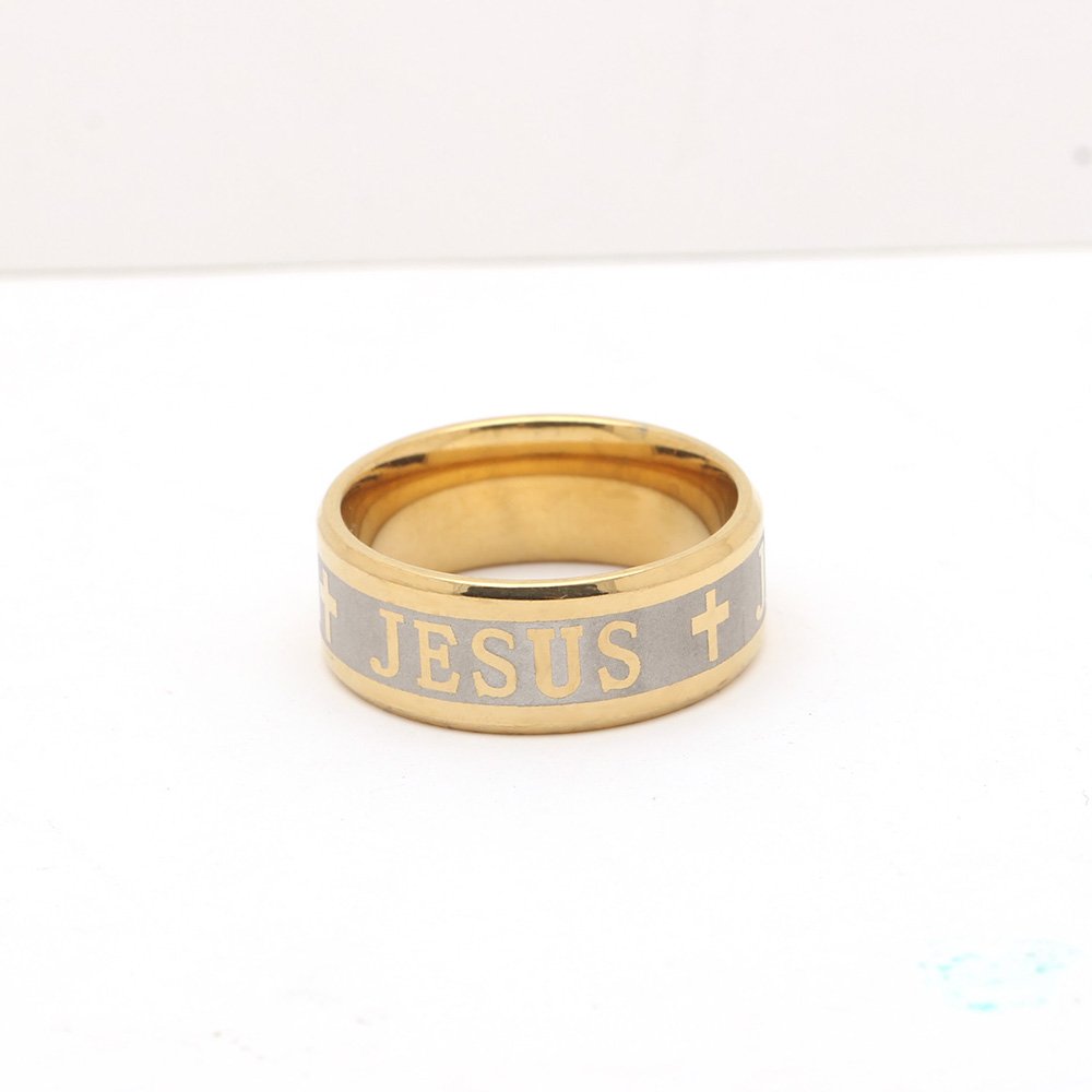 Ginger Lyne Collection Jesus Cross Gold Plated Stainless Steel Comfort Fit Wedding Band Ring Size 8