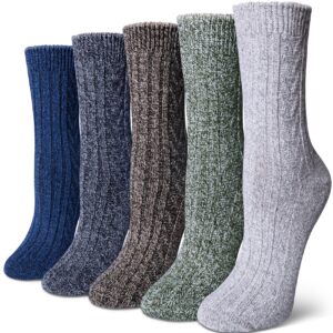 YSense 5 Pairs Womens Wool Socks Thick Knit Warm Winter Socks Cozy Comfy Socks Gifts