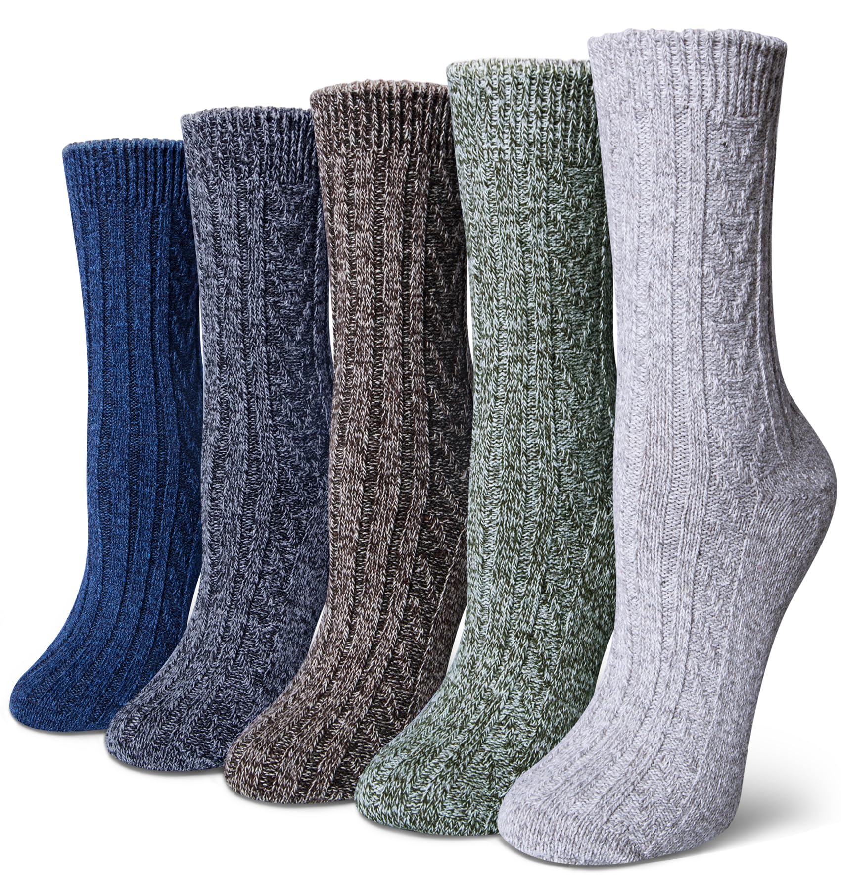 YSense 5 Pairs Womens Wool Socks Thick Knit Warm Winter Socks Cozy Comfy Socks Gifts