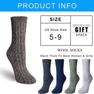 YSense 5 Pairs Womens Wool Socks Thick Knit Warm Winter Socks Cozy Comfy Socks Gifts