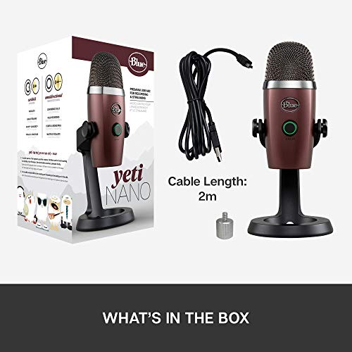 Blue Yeti Nano Premium USB Microphone for Recording, Streaming, Gaming, Podcasting on PC and Mac, Condenser Mic with Blue VO!CE Effects, Cardioid and Omni, No-Latency Monitoring - Red Onyx