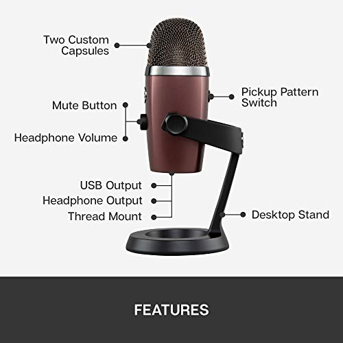 Blue Yeti Nano Premium USB Microphone for Recording, Streaming, Gaming, Podcasting on PC and Mac, Condenser Mic with Blue VO!CE Effects, Cardioid and Omni, No-Latency Monitoring - Red Onyx