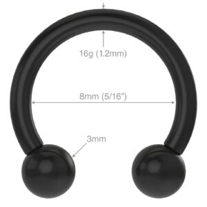 2pc Acrylic Horseshoe Circular Barbell 16 Gauge 5/16 Black Plastic UV Flexible Cartilage Earrings