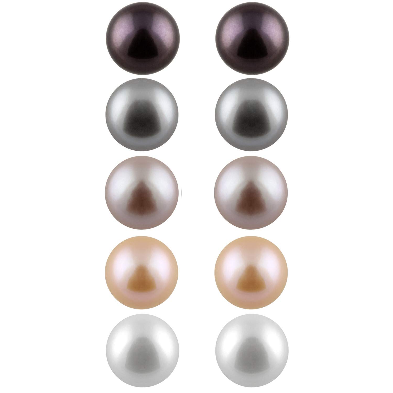 Splendid Pearls Boxed Set 5 Pairs 7-8mm Genuine Freshwater Cultured Pearl Stud Earrings in 925 Sterling Silver ✦June Birthstone✦