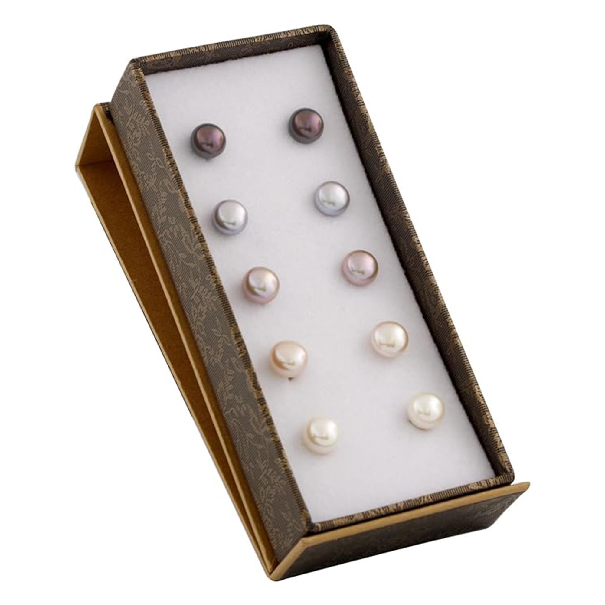 Splendid Pearls Boxed Set 5 Pairs 7-8mm Genuine Freshwater Cultured Pearl Stud Earrings in 925 Sterling Silver ✦June Birthstone✦