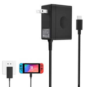 yccsky charger for nintendo switch,39w ac adapter for switch - fast travel wall charger with 5ft usb c cable 15v/2.6a power supply for nintendo switch supports tv mode and dock station (blcak)