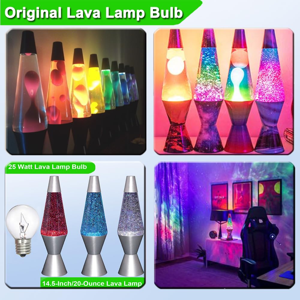 Lava Lamp Bulb 6 Pack 25W S11 E17 Base Lava Lamp Light Bulb,Replacement Bulbs for 14.5 Inch Lava Lamps and Glitter Lamps,120 Volt,Dimmable,2700K Warm White