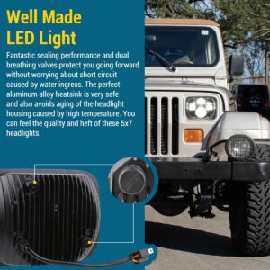 TRUCKMALL 5x7 7x6 inch LED Headlights, H6054 6054 H5054 6052 LED Compatible with Jeep Cherokee XJ Wrangler YJ Comanche MJ Corolla Tacoma Ford F350 Pickup Car Truck Van- Black