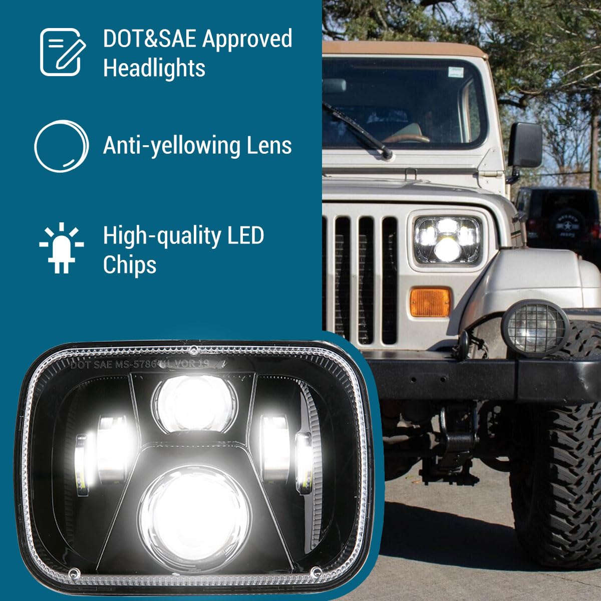 TRUCKMALL 5x7 7x6 inch LED Headlights, H6054 6054 H5054 6052 LED Compatible with Jeep Cherokee XJ Wrangler YJ Comanche MJ Corolla Tacoma Ford F350 Pickup Car Truck Van- Black