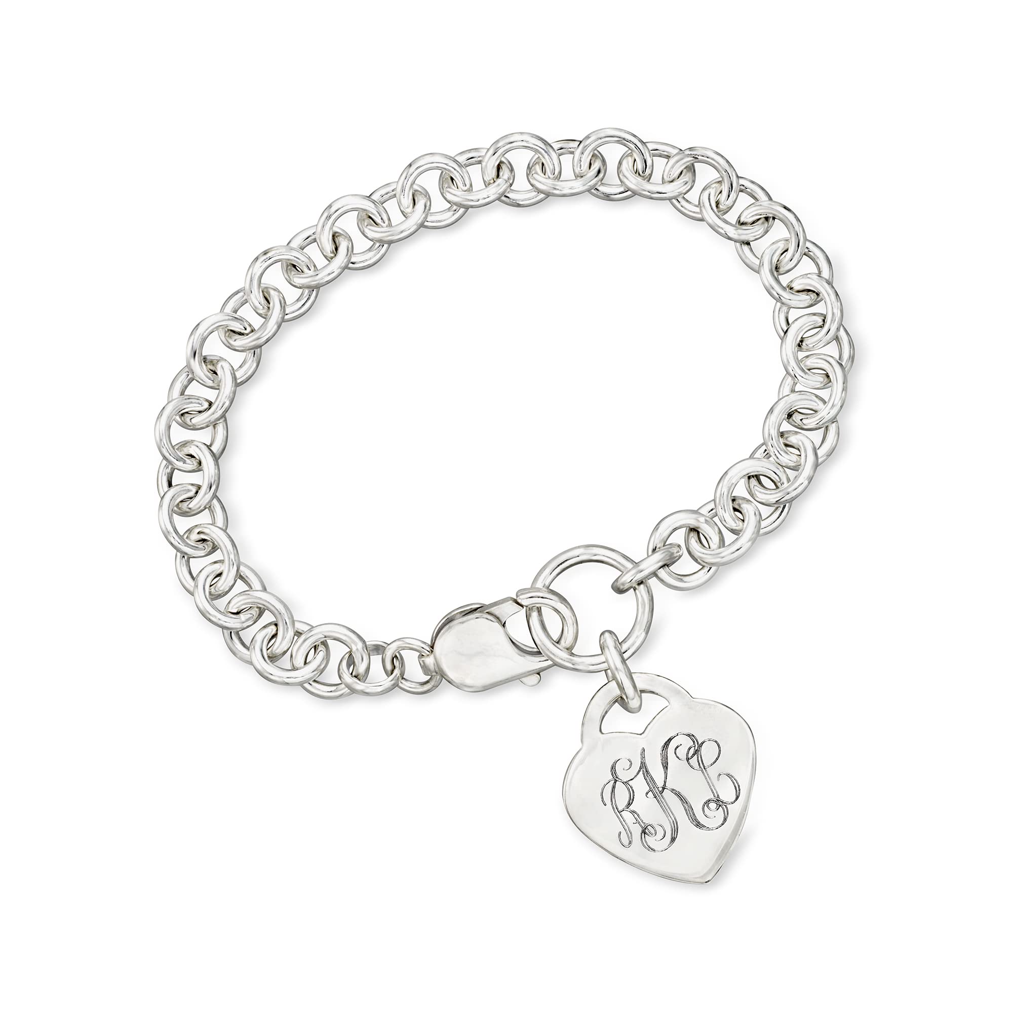 Ross-Simons Monogram - Sterling Silver Heart Charm Bracelet. 7 inches